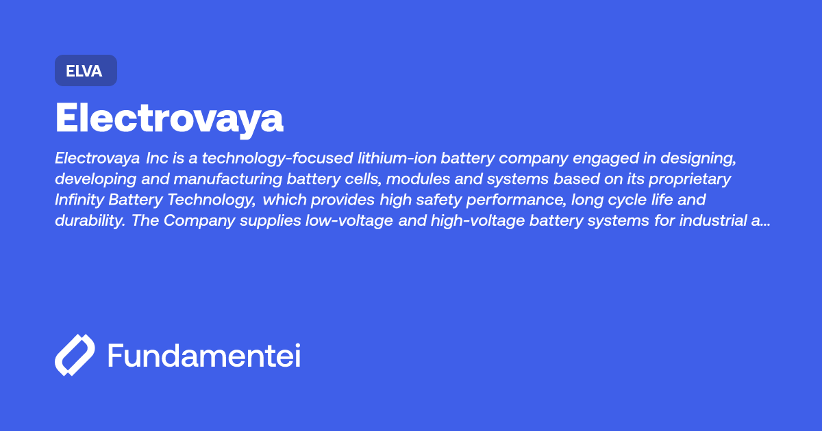 ELVA - Electrovaya | Fundamentei
